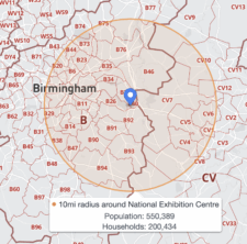 10 mile radius around NEC – Maproom