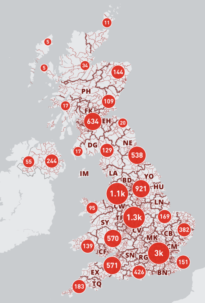 10k clustered postcodes – Maproom
