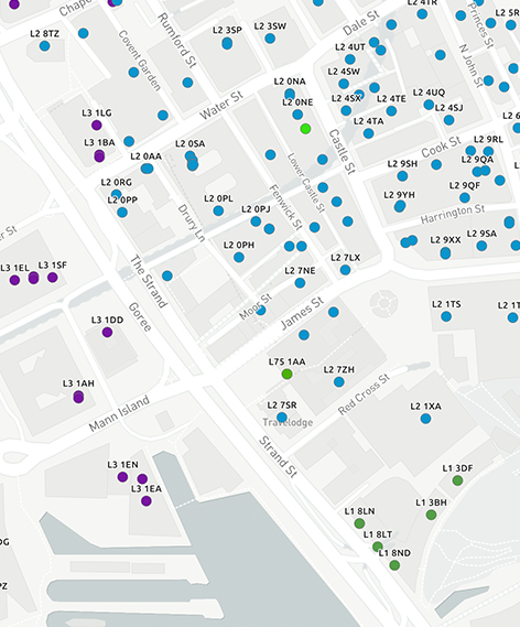 5 Postcode points coloured by district – Maproom