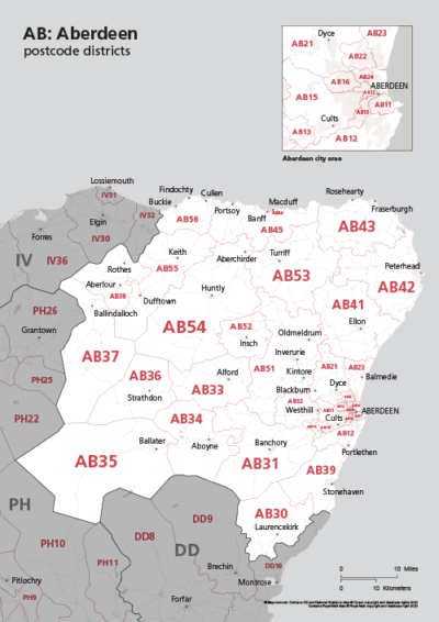 Map of AB postcode districts – Aberdeen – Maproom