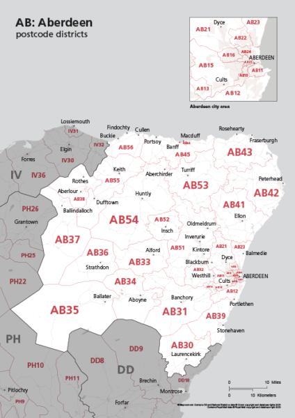 Map of AB postcode districts – Aberdeen – Maproom