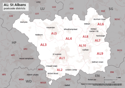 Map of AL postcode districts – St Albans – Maproom