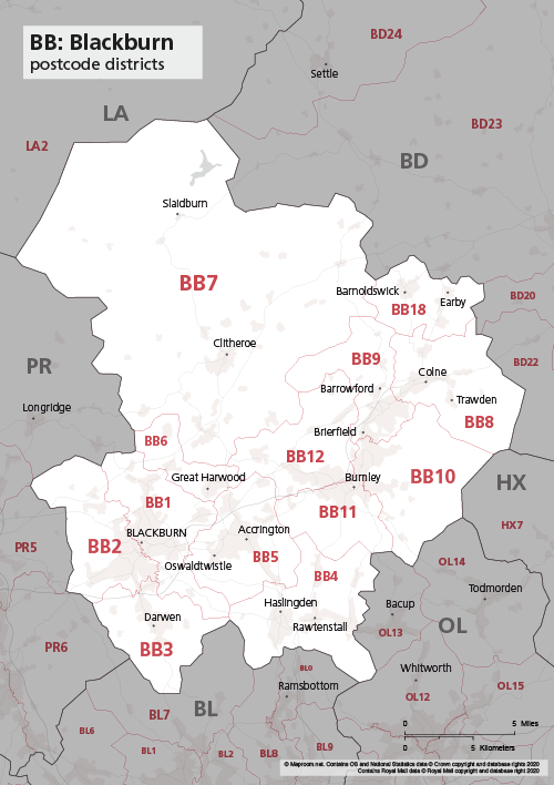 Map Of BB Postcode Districts Blackburn Maproom Map Of BB Postcode Districts Blackburn Maproom