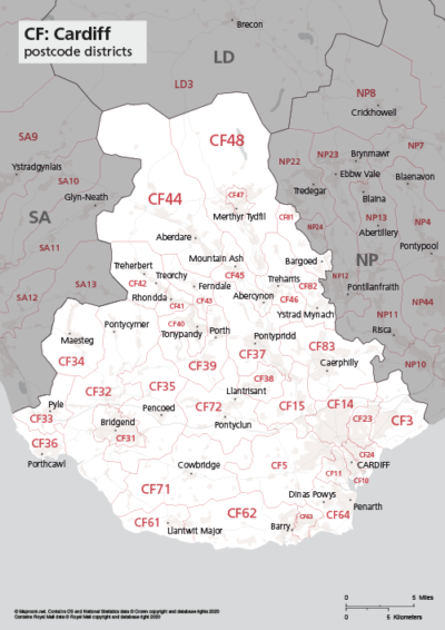 Map of CF postcode districts – Cardiff – Maproom