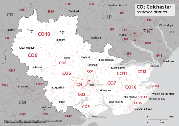 Map Of CO Postcode Districts Colchester Maproom Map Of CO Postcode Districts Colchester Maproom
