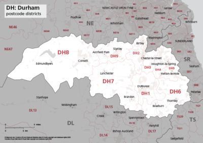 Map of DH postcode districts – Durham – Maproom