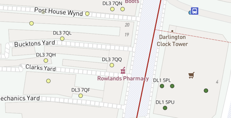 Map of DL postcode districts – Darlington – Maproom