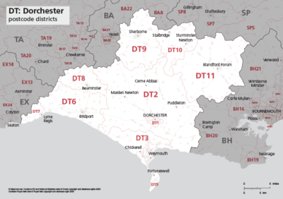 Map of DT postcode districts – Dorchester – Maproom