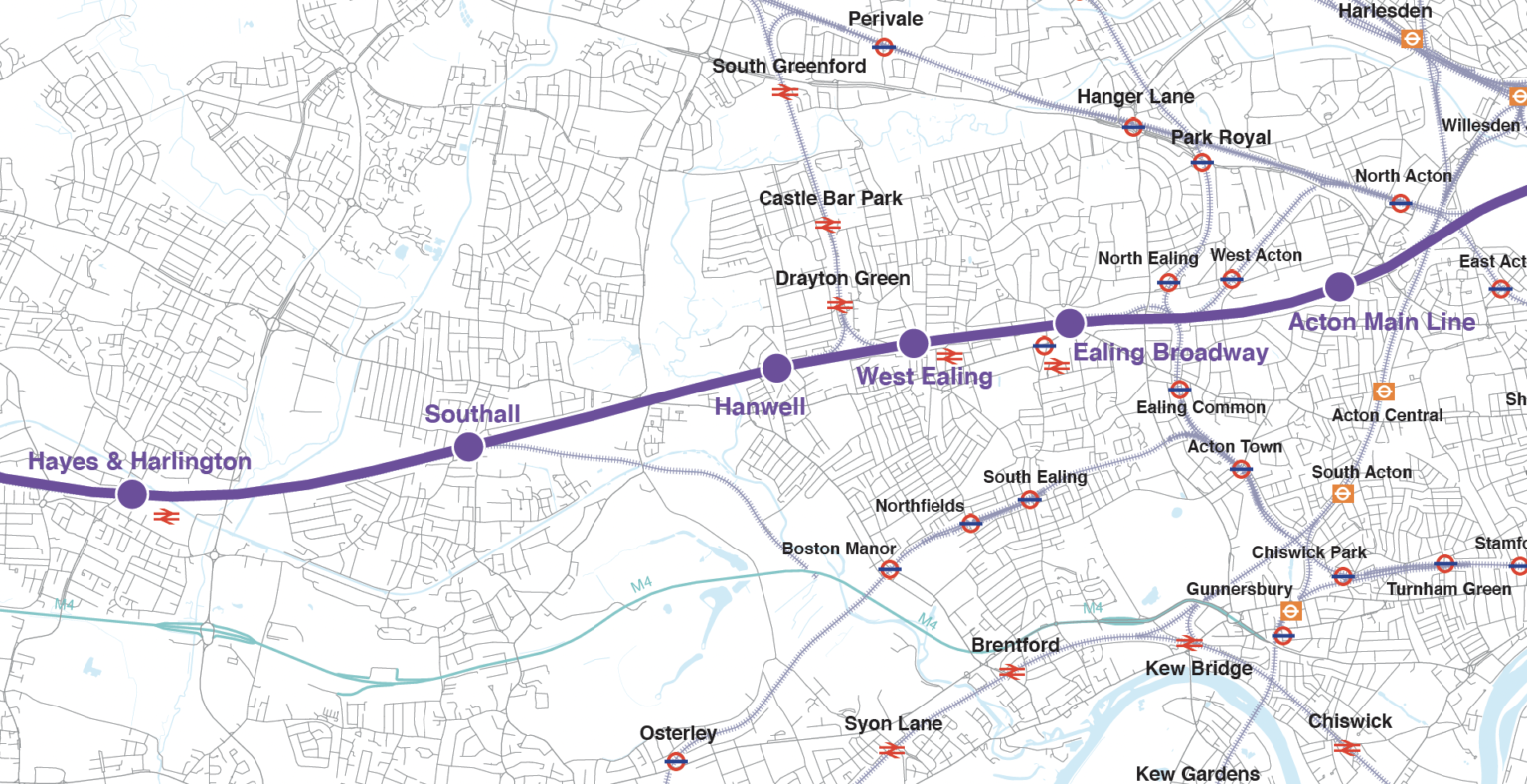 Elizabeth Line map with rail and road networks – Maproom
