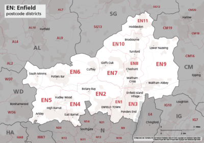 Map of EN postcode districts – Enfield – Maproom