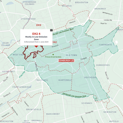 Interactive map of Edinburgh Low Emission Zone and all EH postcodes ...