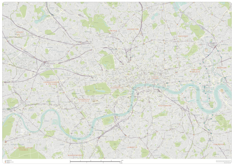 London map - districts, boroughs, transport, landmarks