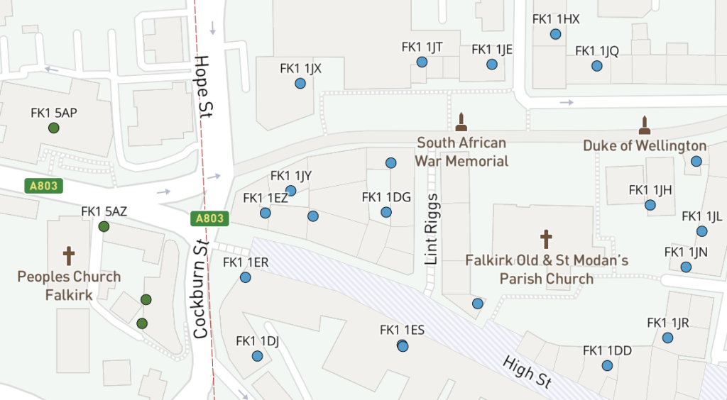 Map of FK postcode districts – Falkirk – Maproom