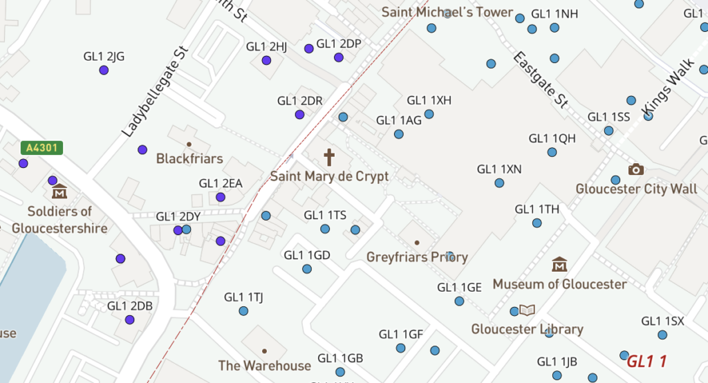 Map of GL postcode districts – Gloucester – Maproom