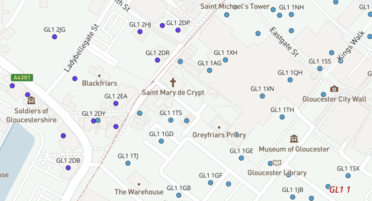 Map of GL postcode districts – Gloucester – Maproom