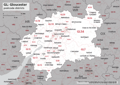 Map of GL postcode districts – Gloucester – Maproom
