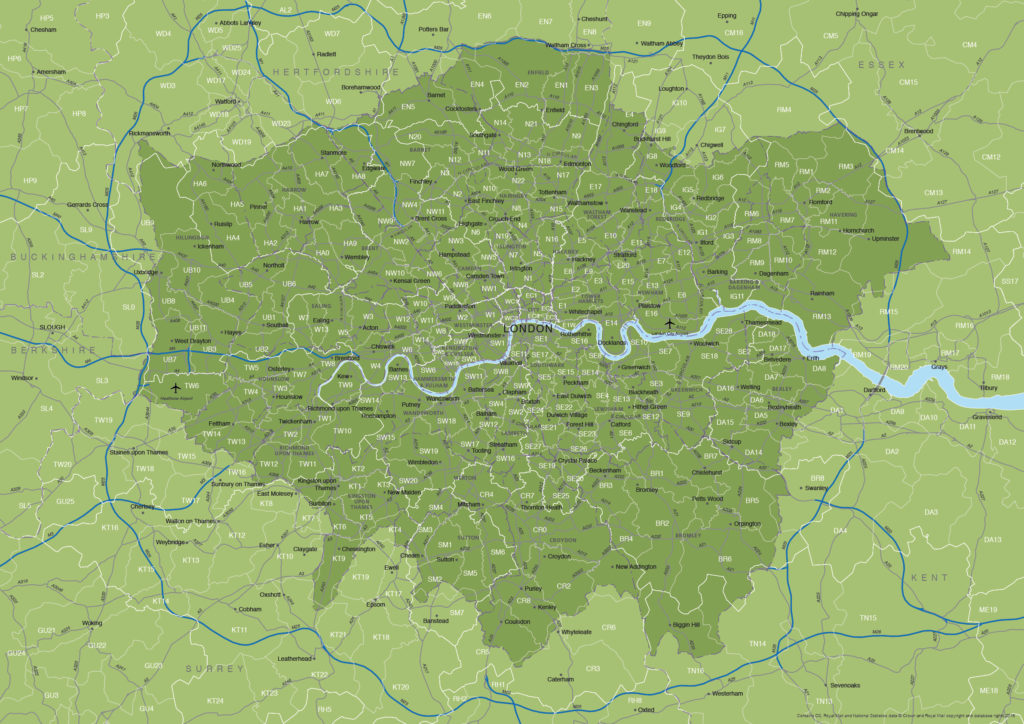 Greater London postcode districts map preview 2 – Maproom