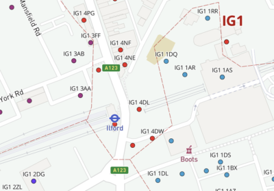 Map of IG postcode districts – Ilford – Maproom