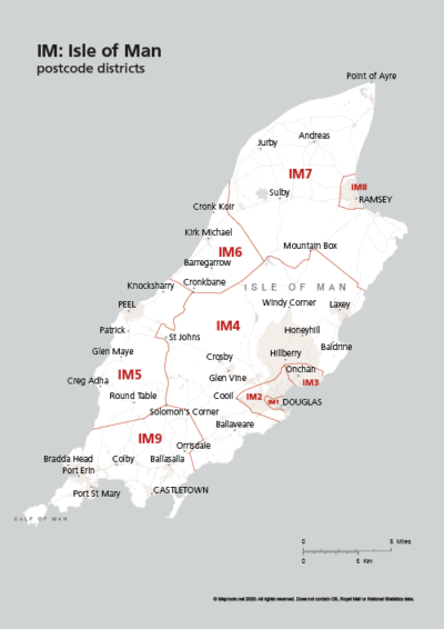 Map of IM postcode districts – Isle of Man – Maproom