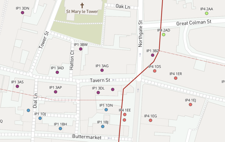 Map of IP postcode districts – Ipswich – Maproom