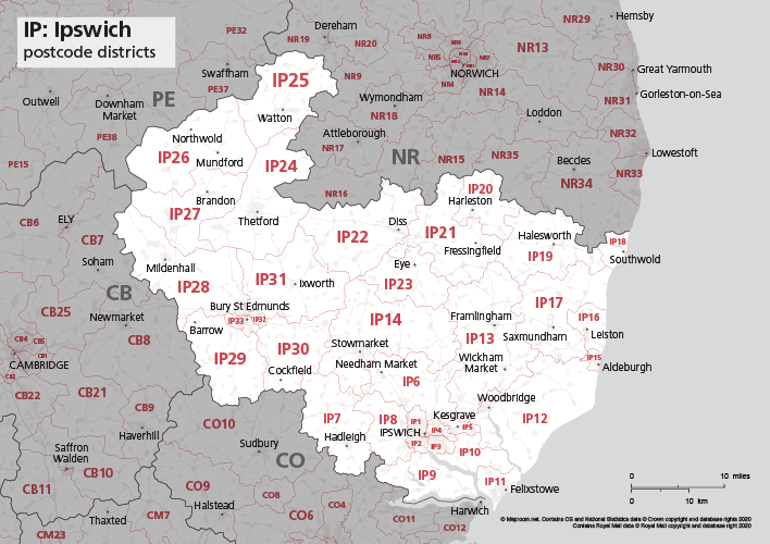 Map Of IP Postcode Districts Ipswich Maproom Map Of IP Postcode Districts Ipswich Maproom