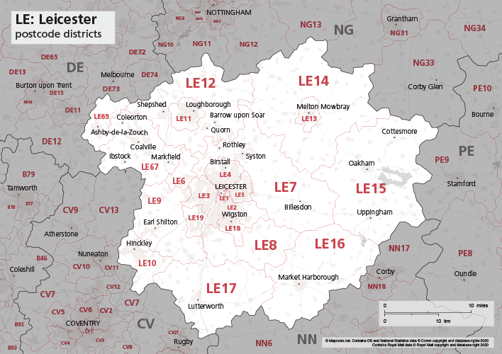 Map Of LE Postcode Districts Leicester Maproom Map Of LE Postcode Districts Leicester Maproom
