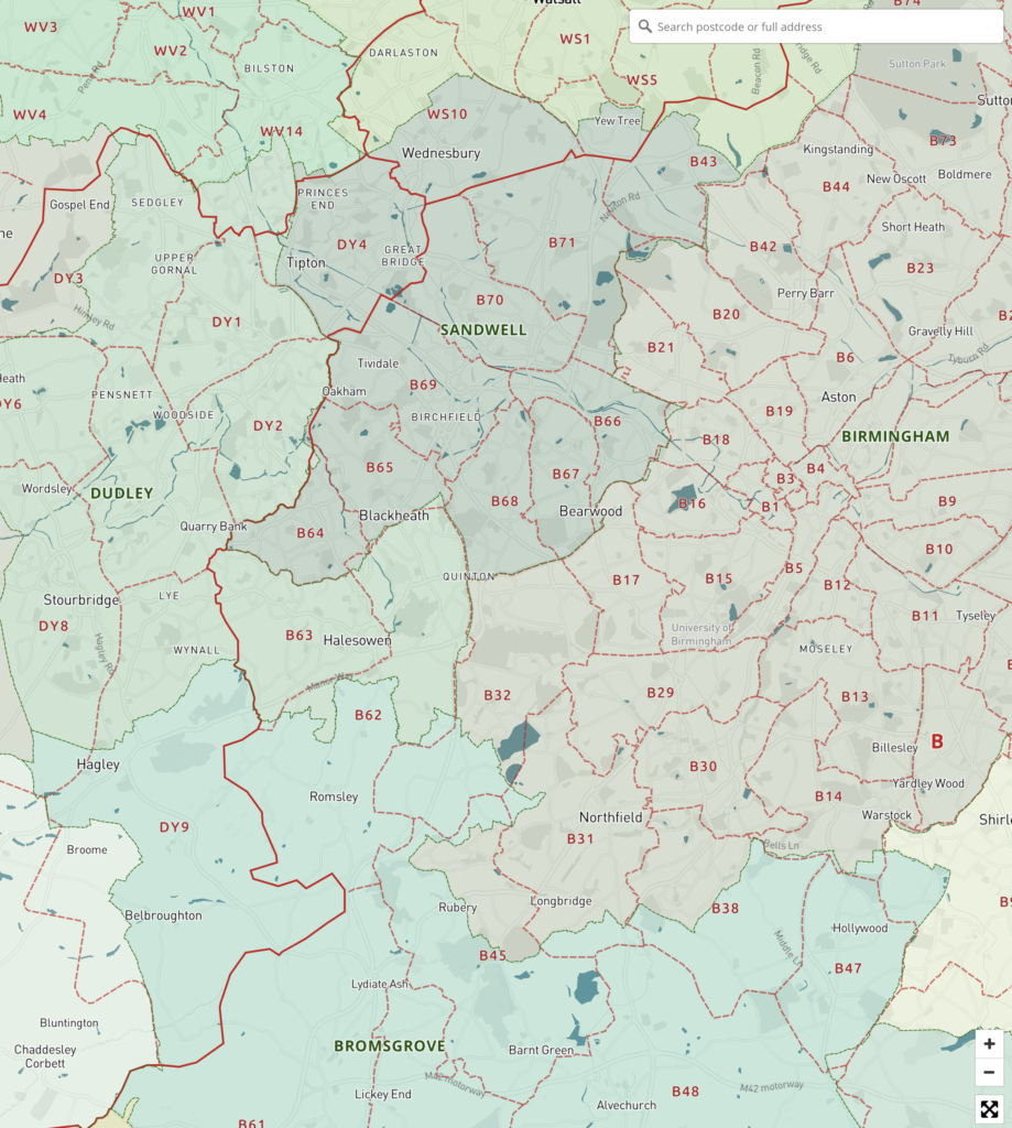 Local Authorities with Postcodes online map – Maproom