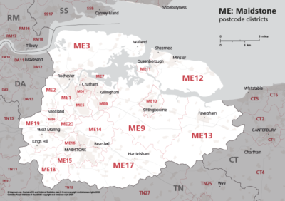 Map of ME postcode districts – Rochester / Medway – Maproom