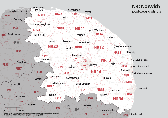 Map Of NR Postcode Districts Norwich Maproom