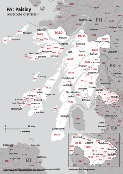Map of PA postcode districts – Paisley – Maproom