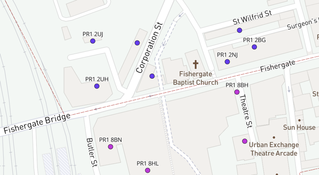 Map of PR postcode districts – Preston – Maproom
