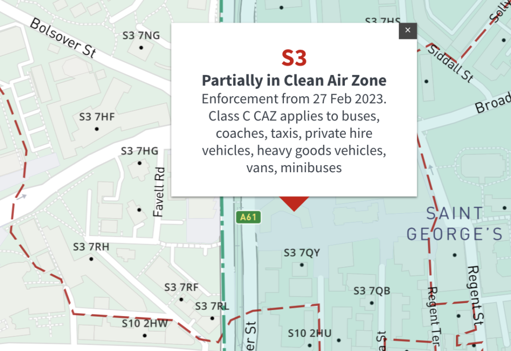 Popup info for Clean Air Zone – Maproom
