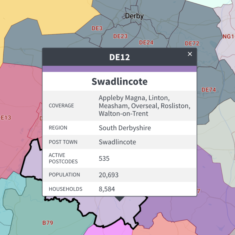 Live example of postcode district polygons map connected to a ...