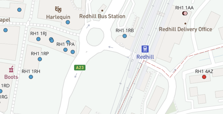 Map of RH postcode districts – Redhill – Maproom