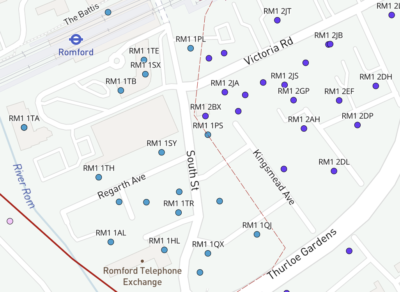 Map of RM postcode districts – Romford – Maproom
