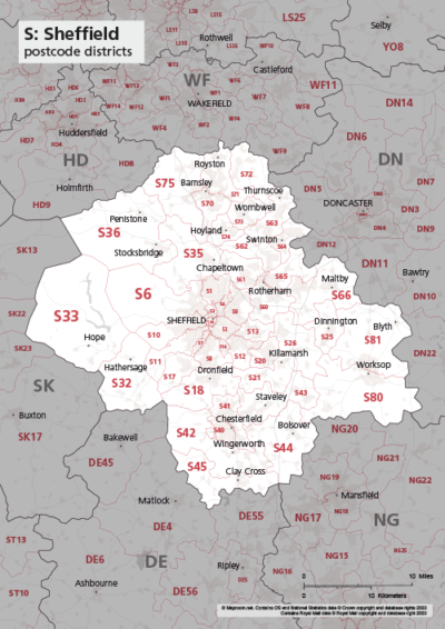 Map of S postcode districts – Sheffield – Maproom