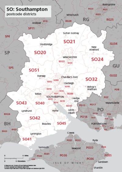 Map of SO postcode districts – Southampton – Maproom