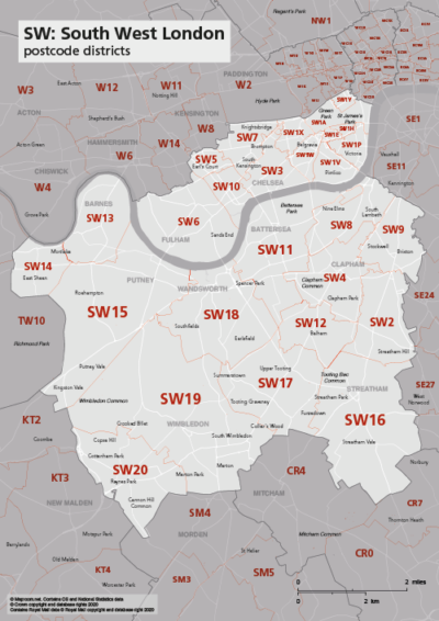 Map of SW postcode districts – South West London – Maproom