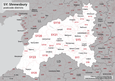 Map of SY postcode districts – Shrewsbury – Maproom