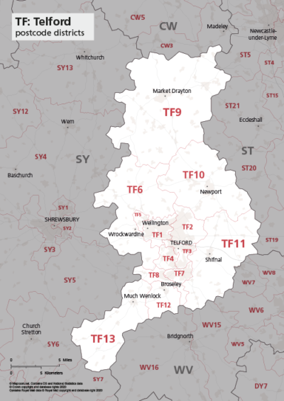 Map of TF postcode districts – Telford – Maproom