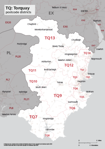 Map of TQ postcode districts – Torquay – Maproom
