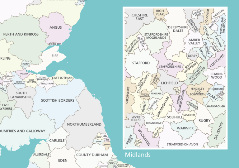 UK local authorities basic map poster zoom detail example – Maproom
