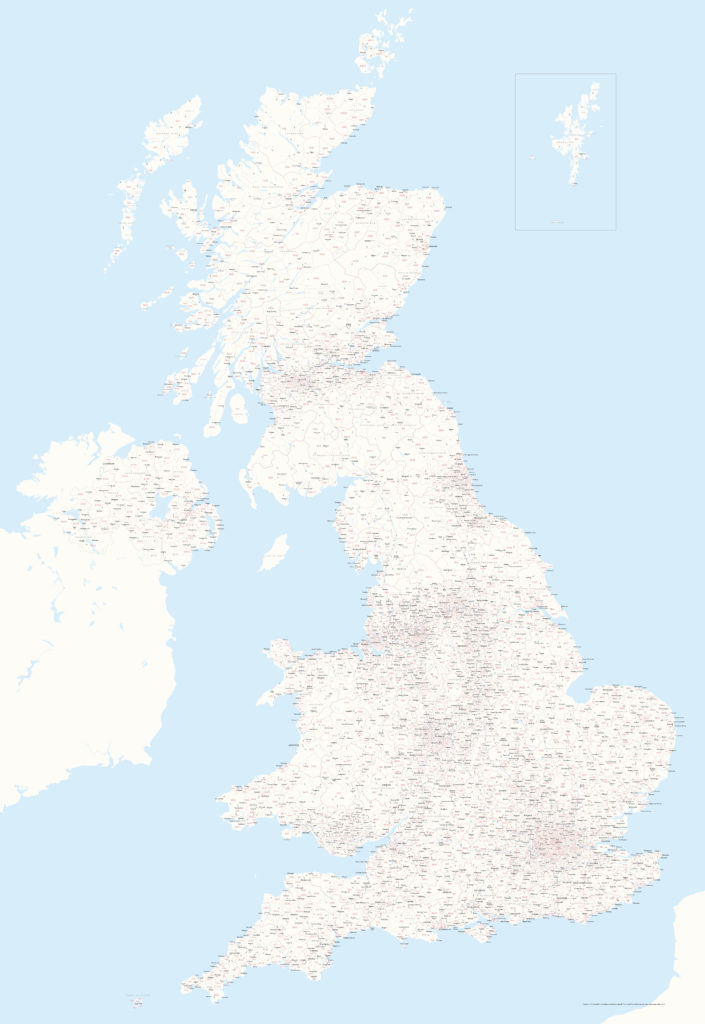 UK postcode districts with towns and roads preview 4 – Maproom