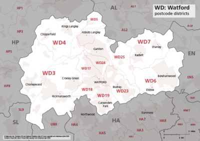 Map of WD postcode districts – Watford – Maproom