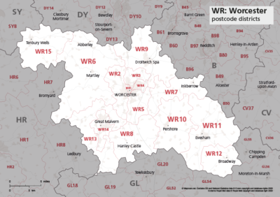 Map of WR postcode districts – Worcester – Maproom