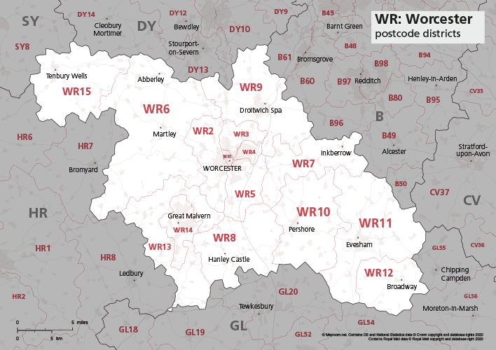 Map Of WR Postcode Districts Worcester Maproom Map Of WR Postcode Districts Worcester Maproom
