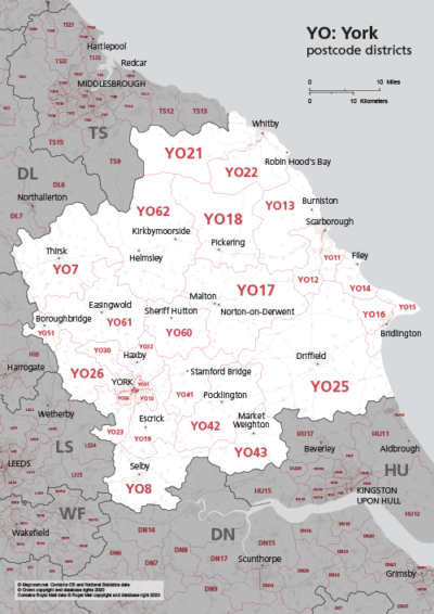 Map of YO postcode districts – York – Maproom