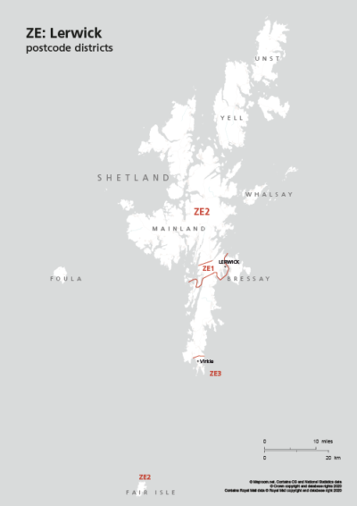 Map of ZE postcode districts – Lerwick – Maproom