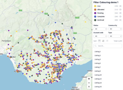 Example of a map created with the Bulk Postcodes Plotter – Maproom