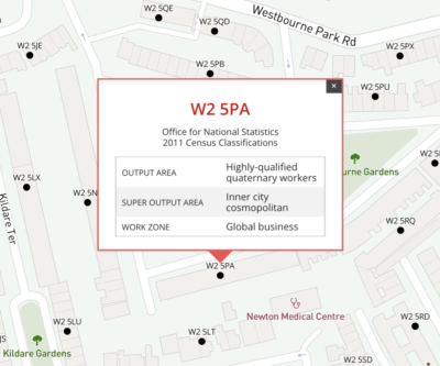 interactive postcodes with census data sample – Maproom